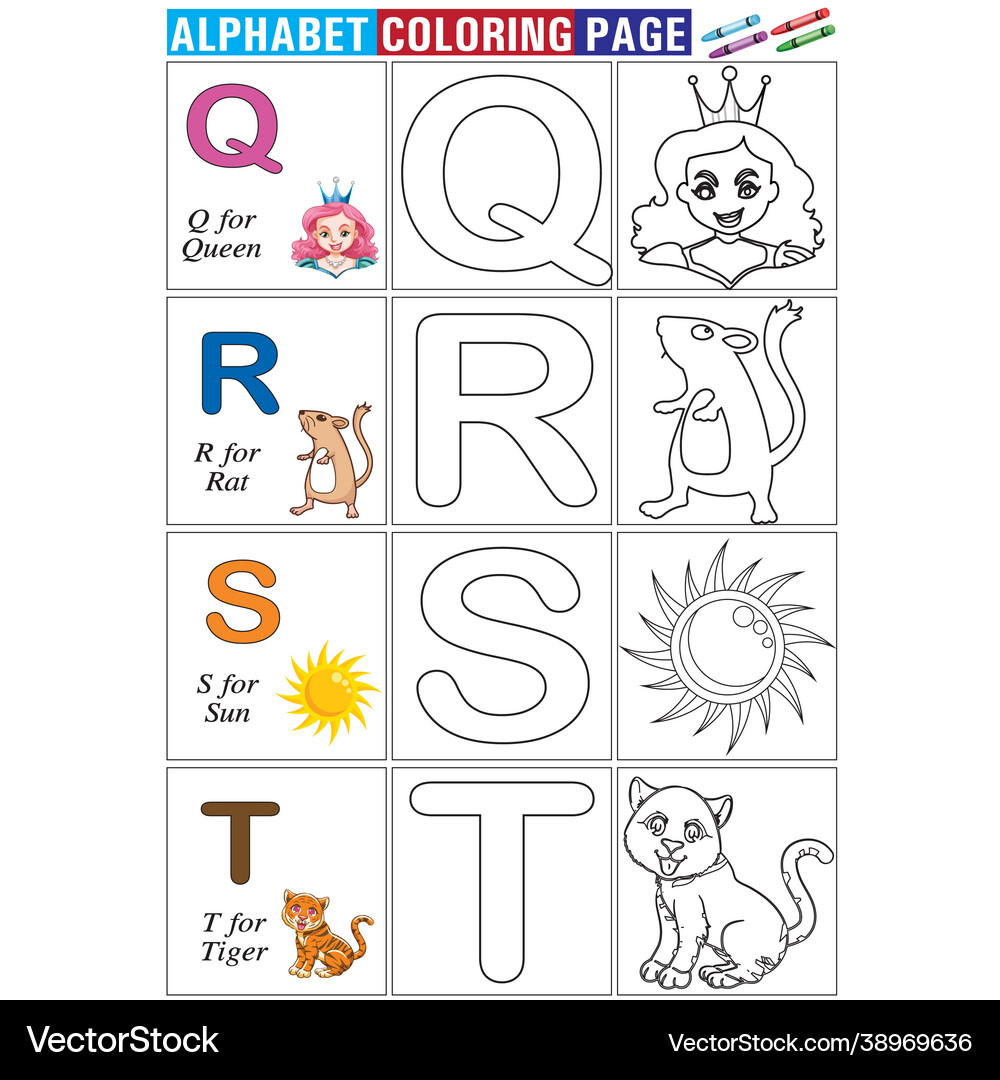English alphabet coloring page Royalty Free Vector Image