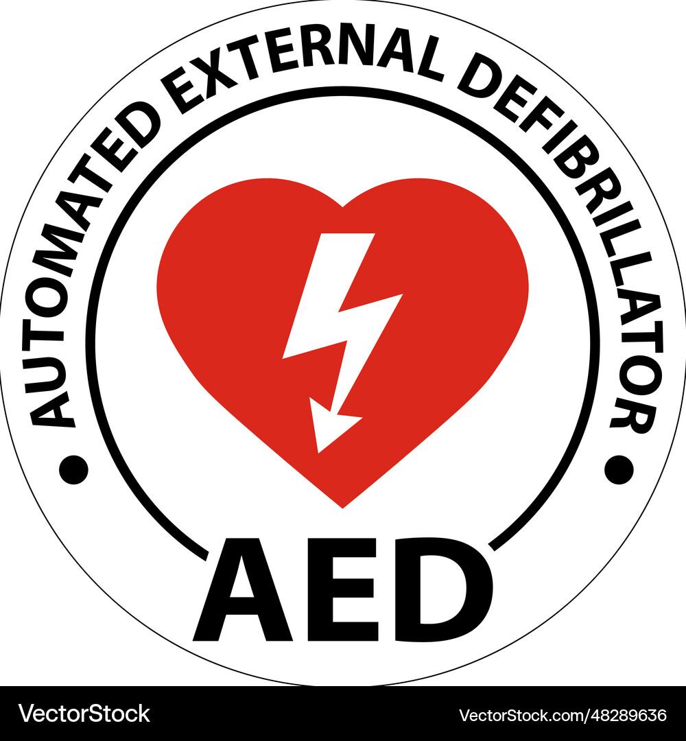 Floor sign aed with defib heart red border Vector Image