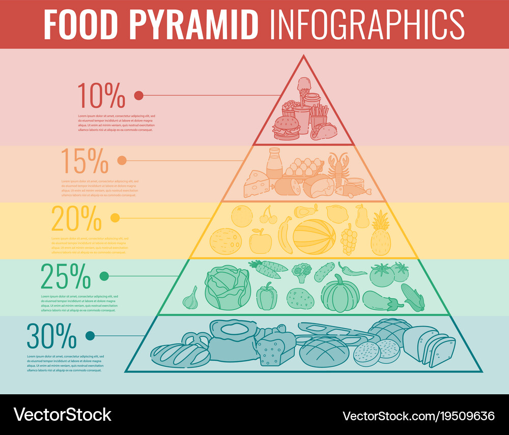 Food pyramid healthy eating infographic Royalty Free Vector