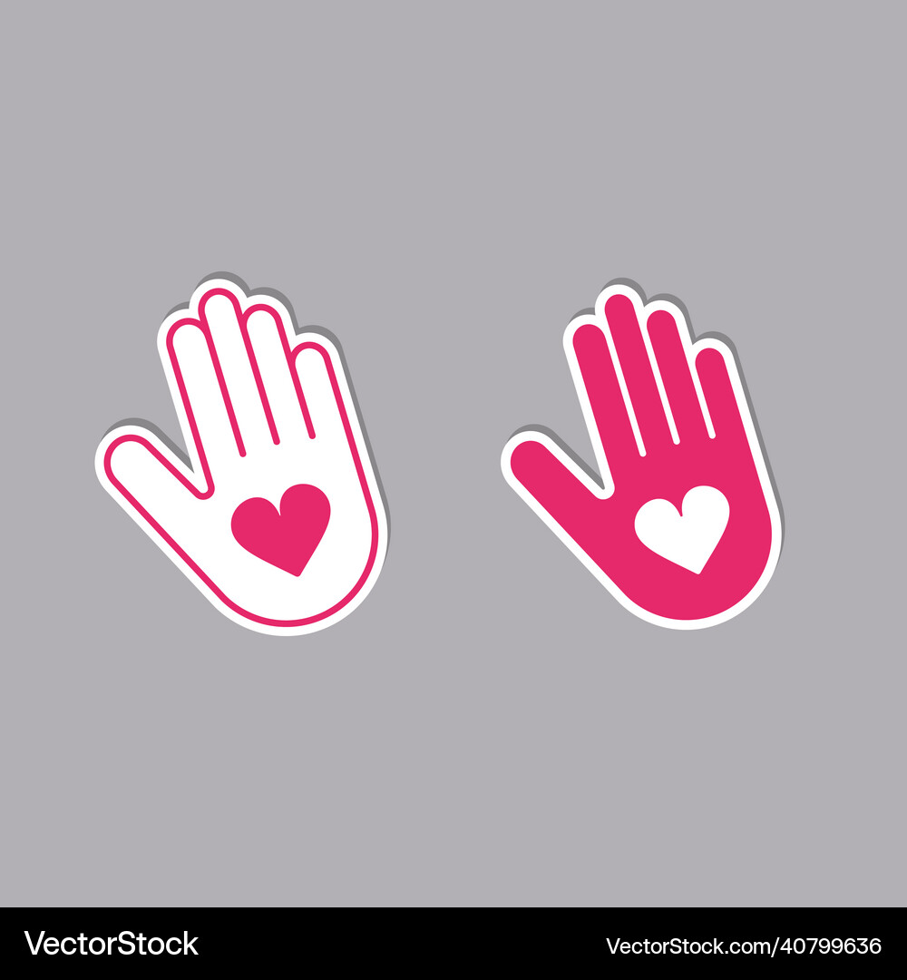 Human palm with heart inside icon stiker logo Vector Image