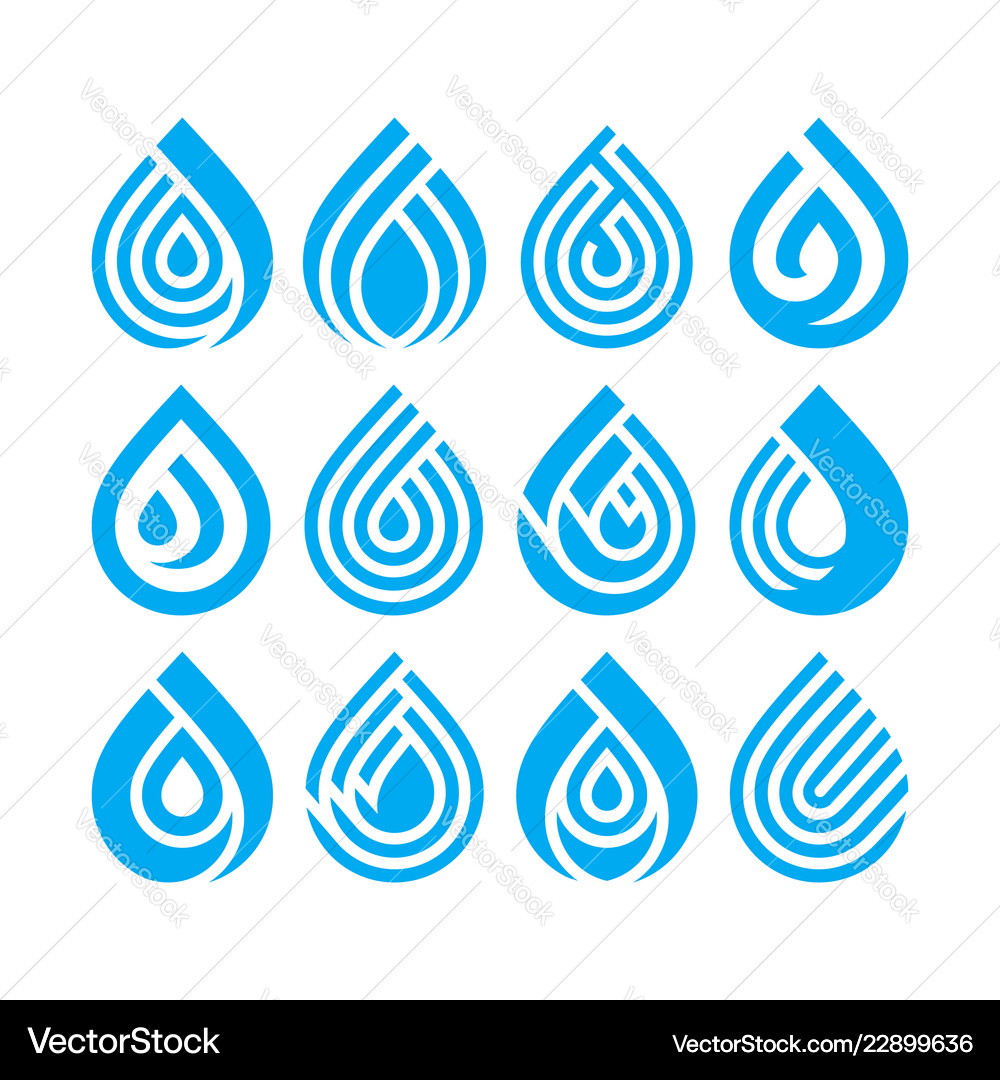 Set of bue different water drop icons Royalty Free Vector