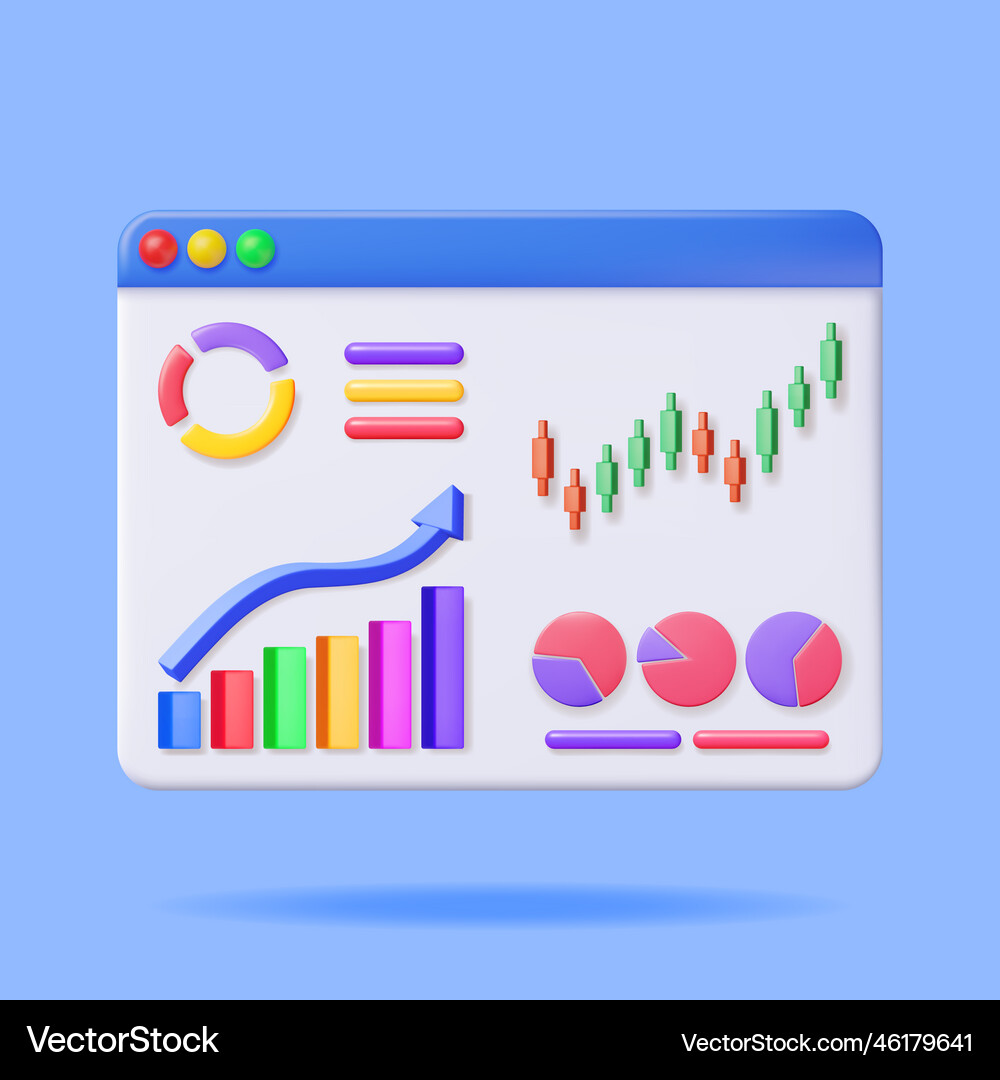 3d growth stock chart and arrow in browser window Vector Image