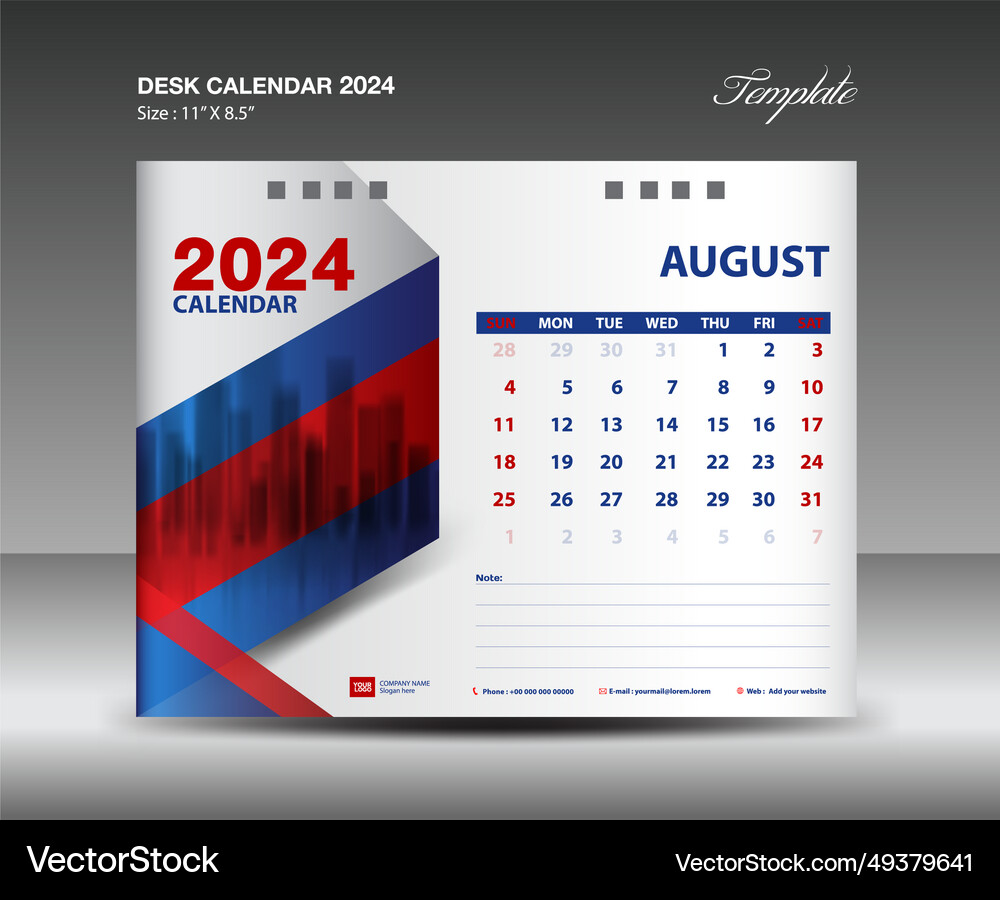 August 2024 template- desk calendar year Vector Image