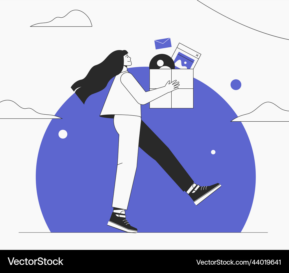 Businesswoman holding documents and things Vector Image