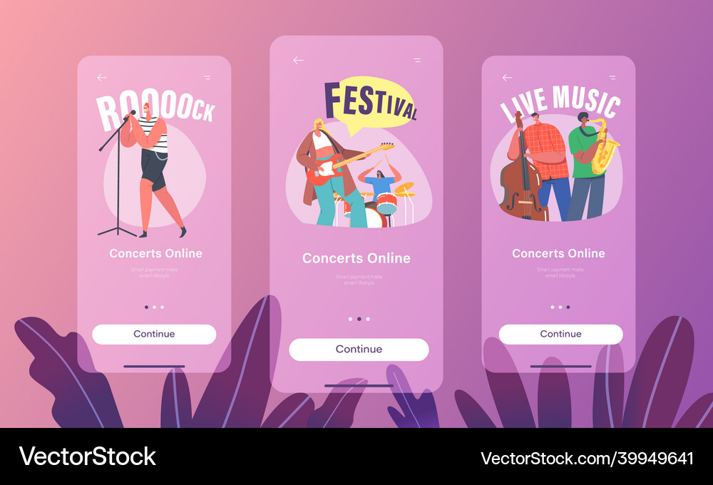 Online concerts mobile app page onboard screen Vector Image