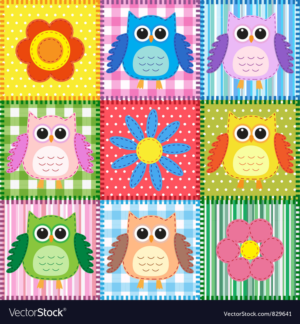 Patchwork background with owls Royalty Free Vector Image