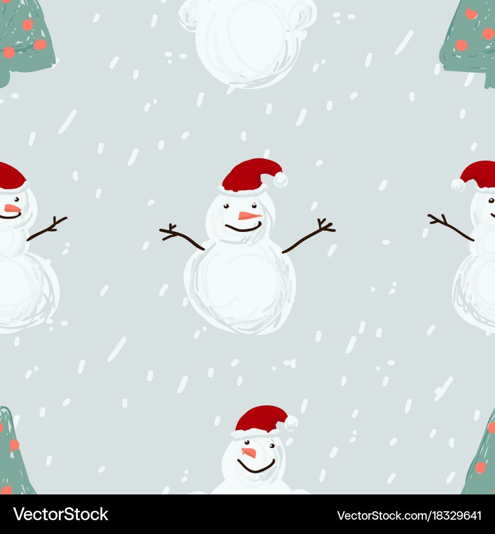 Seamless pattern with santa snowmen and christmas Vector Image