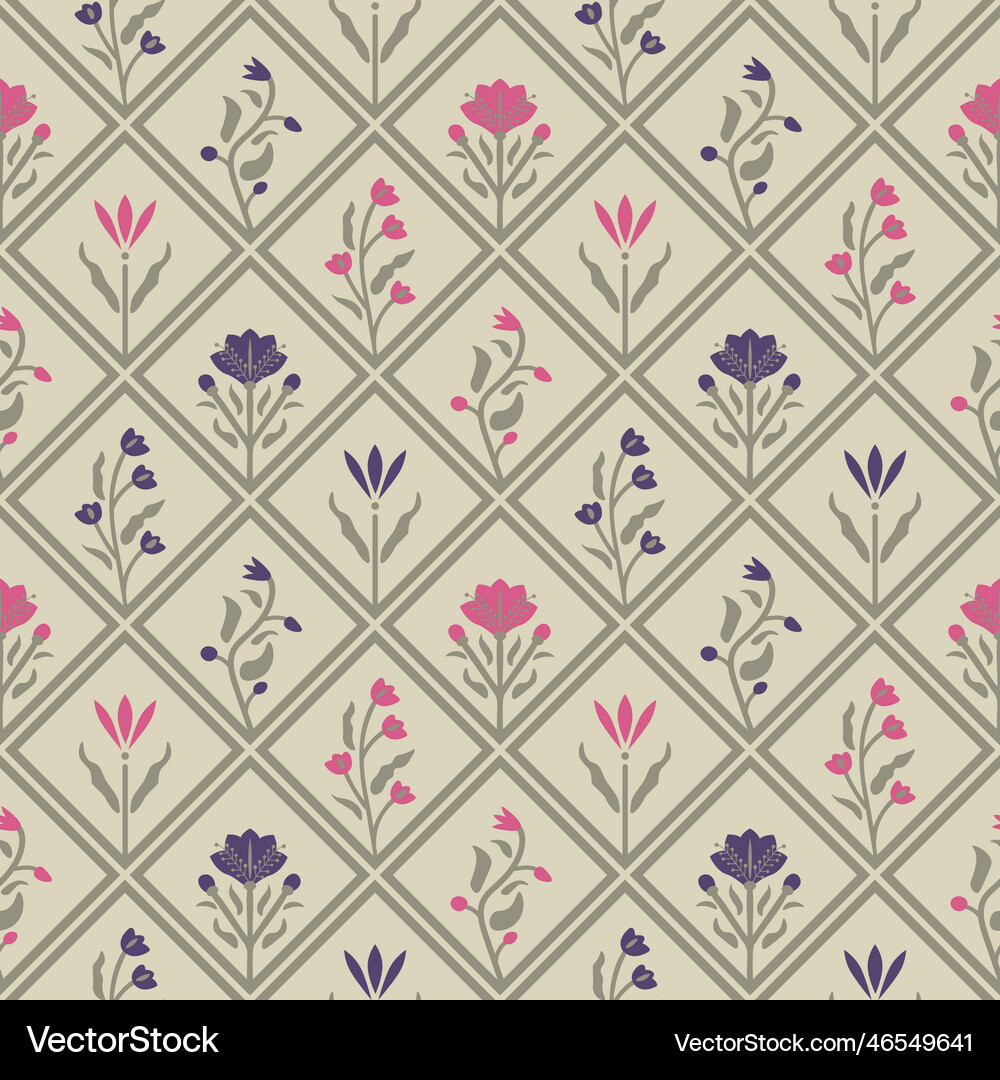Seamless rhombuses and flowers Royalty Free Vector Image