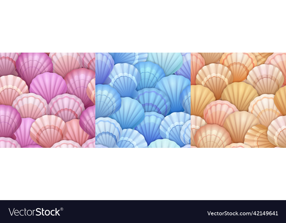 Seashell clam shells seamless patterns Royalty Free Vector