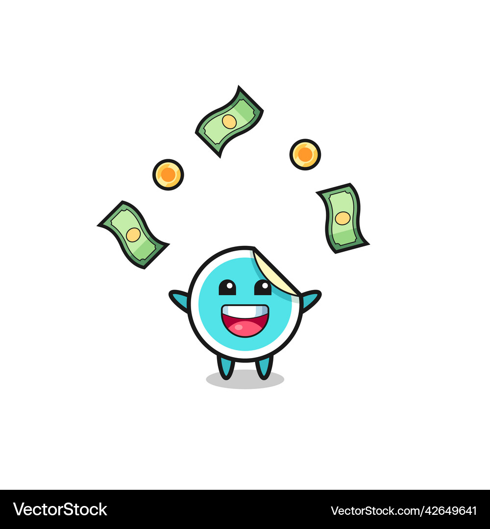 Sticker catching money falling from the sky Vector Image