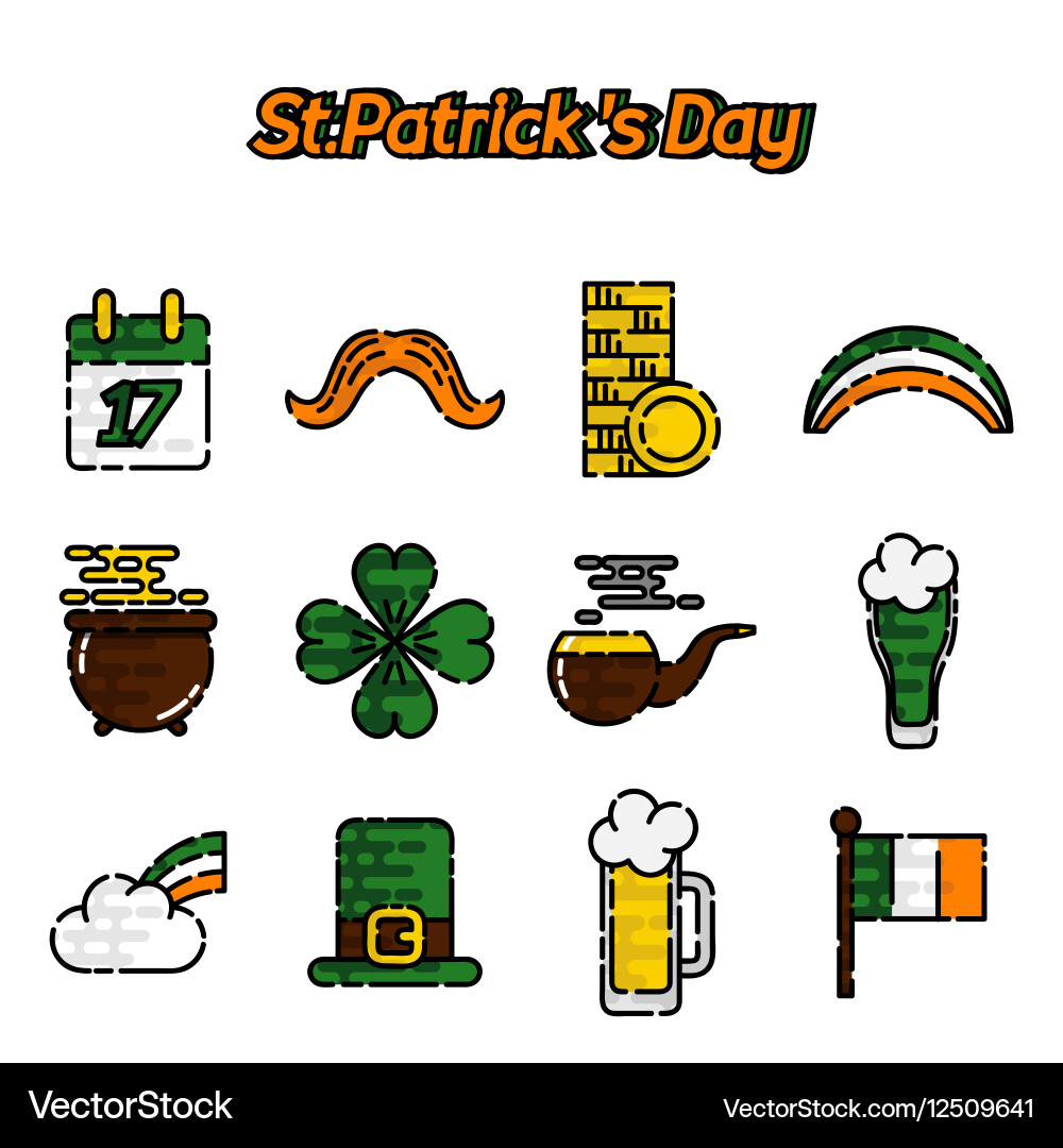 Stpatricks day flat icons set Royalty Free Vector Image