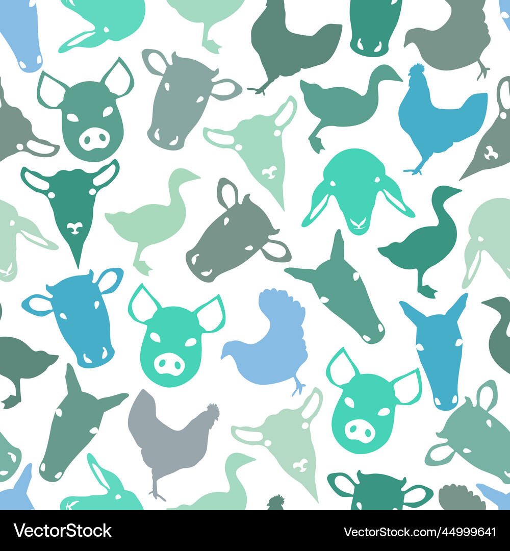 Teal domestic farm animal pattern background Vector Image
