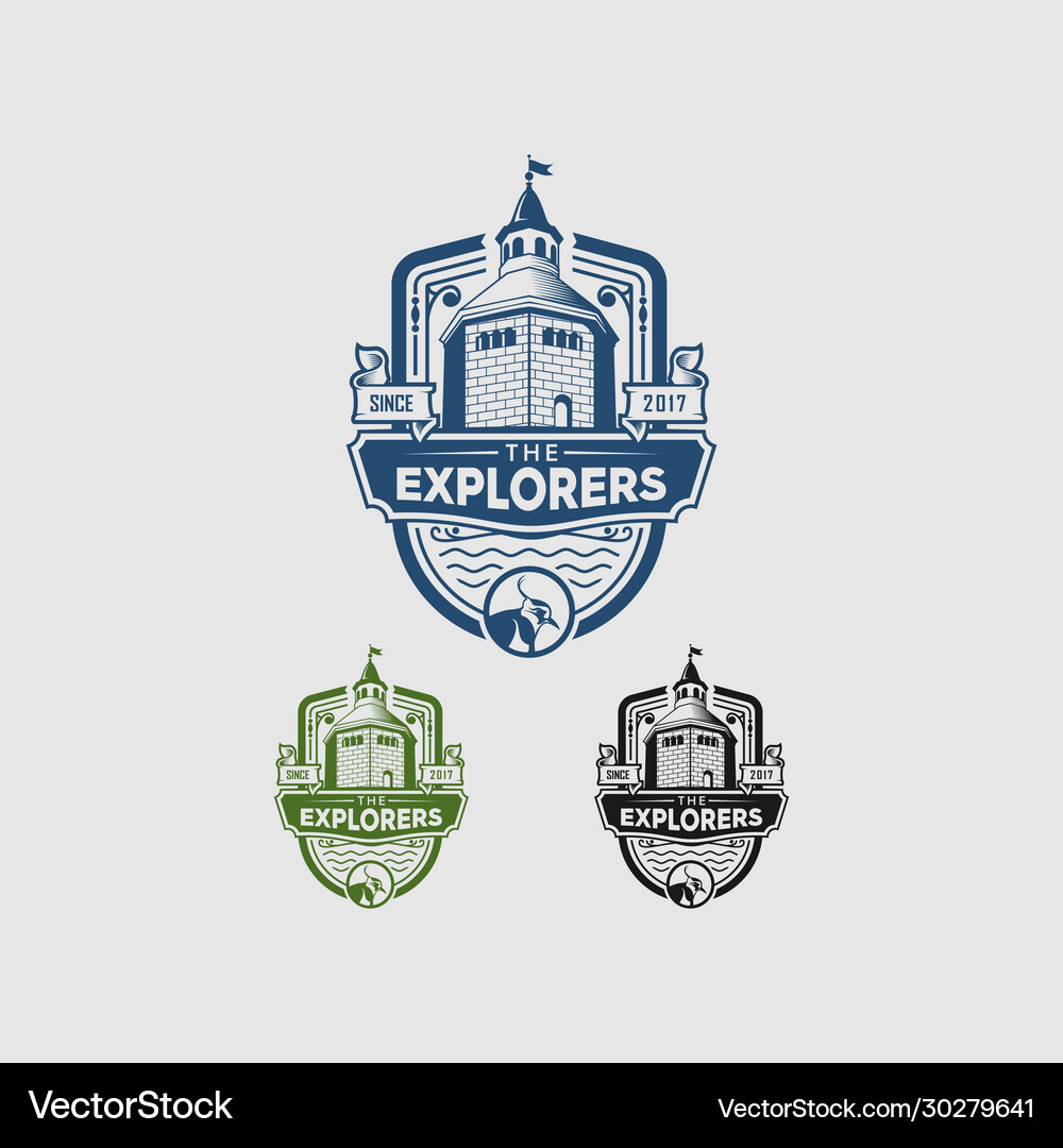 Vintage castle badge logo Royalty Free Vector Image