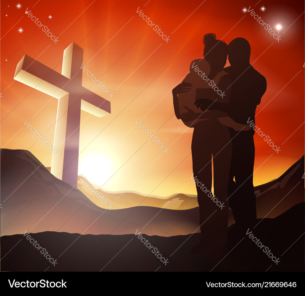 Christian cross family group Royalty Free Vector Image