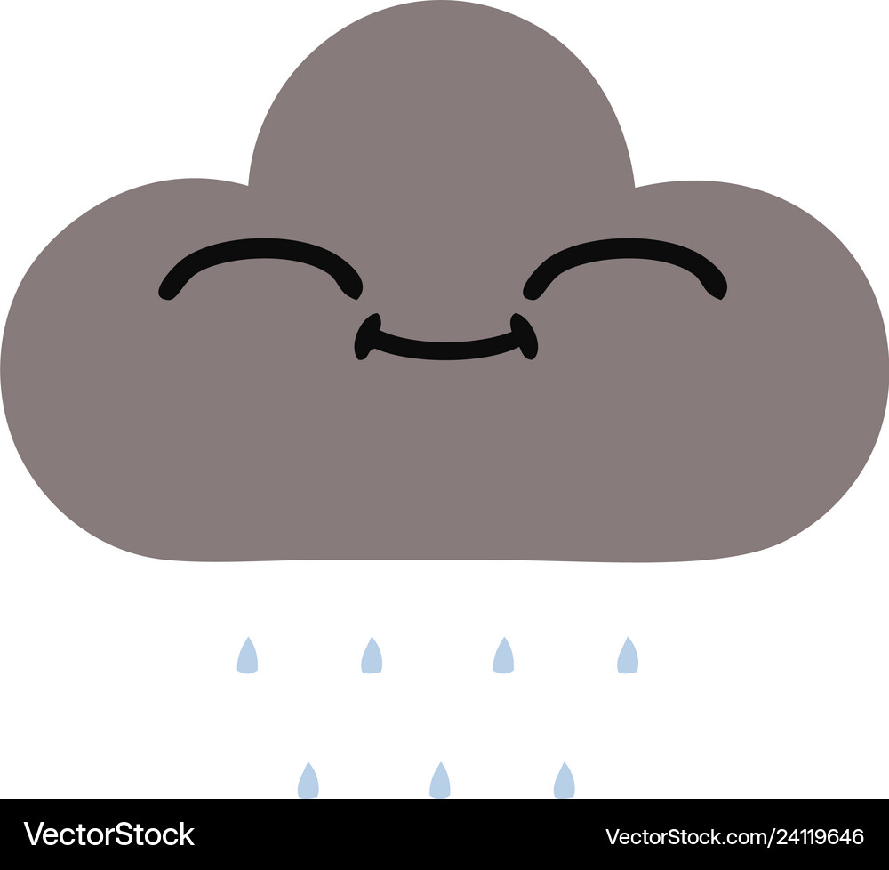 Flat color retro cartoon storm rain cloud Vector Image
