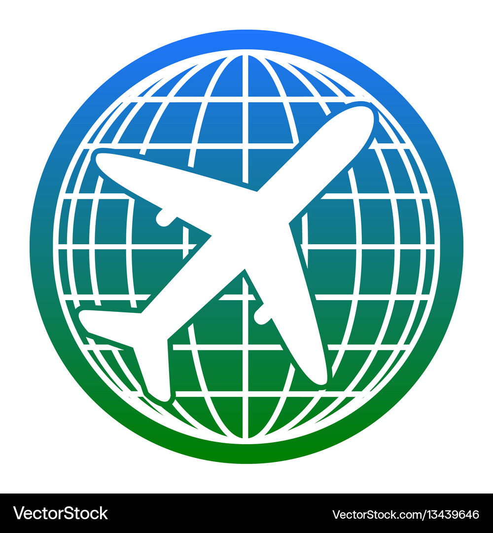 Globe and plane travel sign white icon Royalty Free Vector
