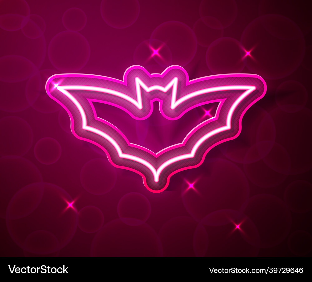 Glowing neon line flying bat icon isolated on red Vector Image