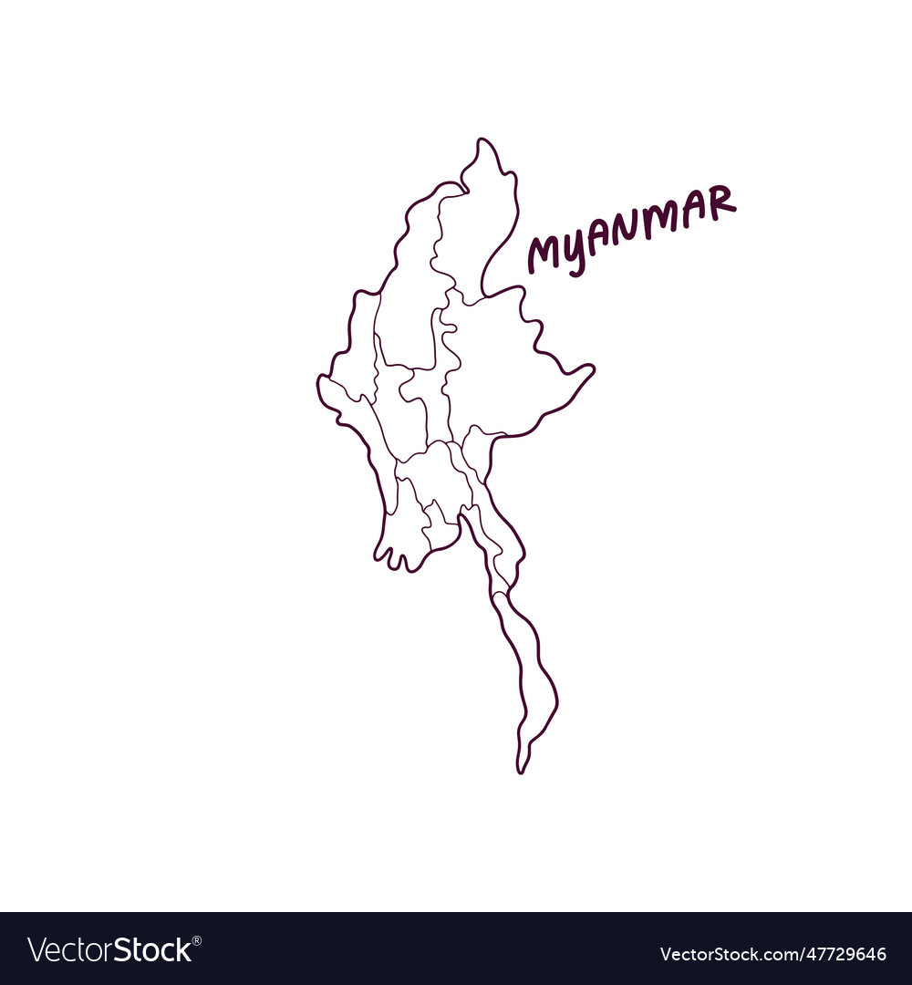 Hand drawn doodle map of myanmar Royalty Free Vector Image