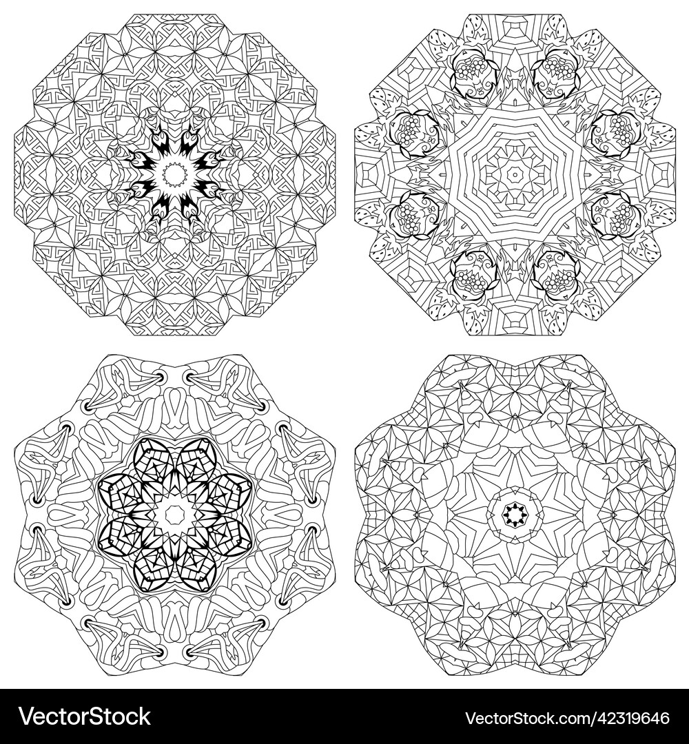 Hand drawn entangle set of 4 mandalas Royalty Free Vector