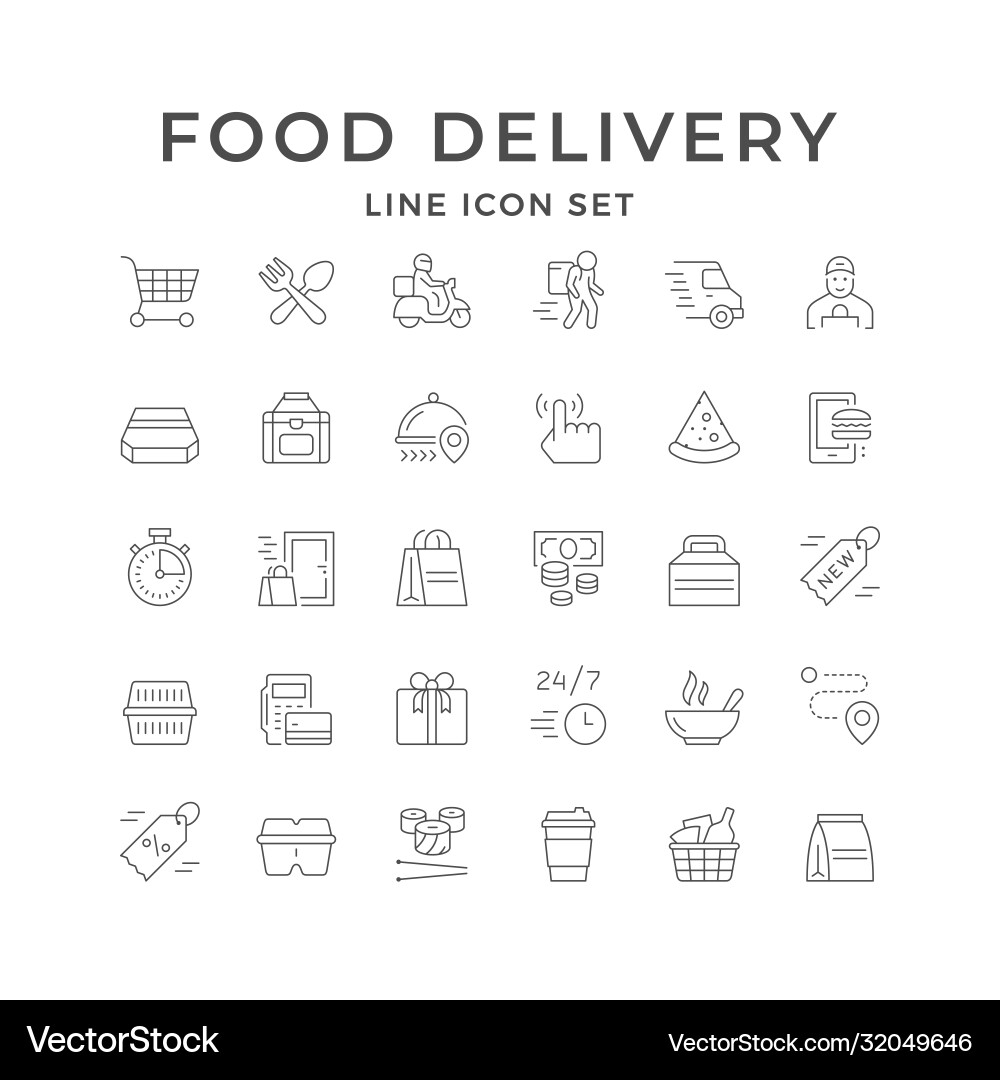 Set line icons food delivery Royalty Free Vector Image