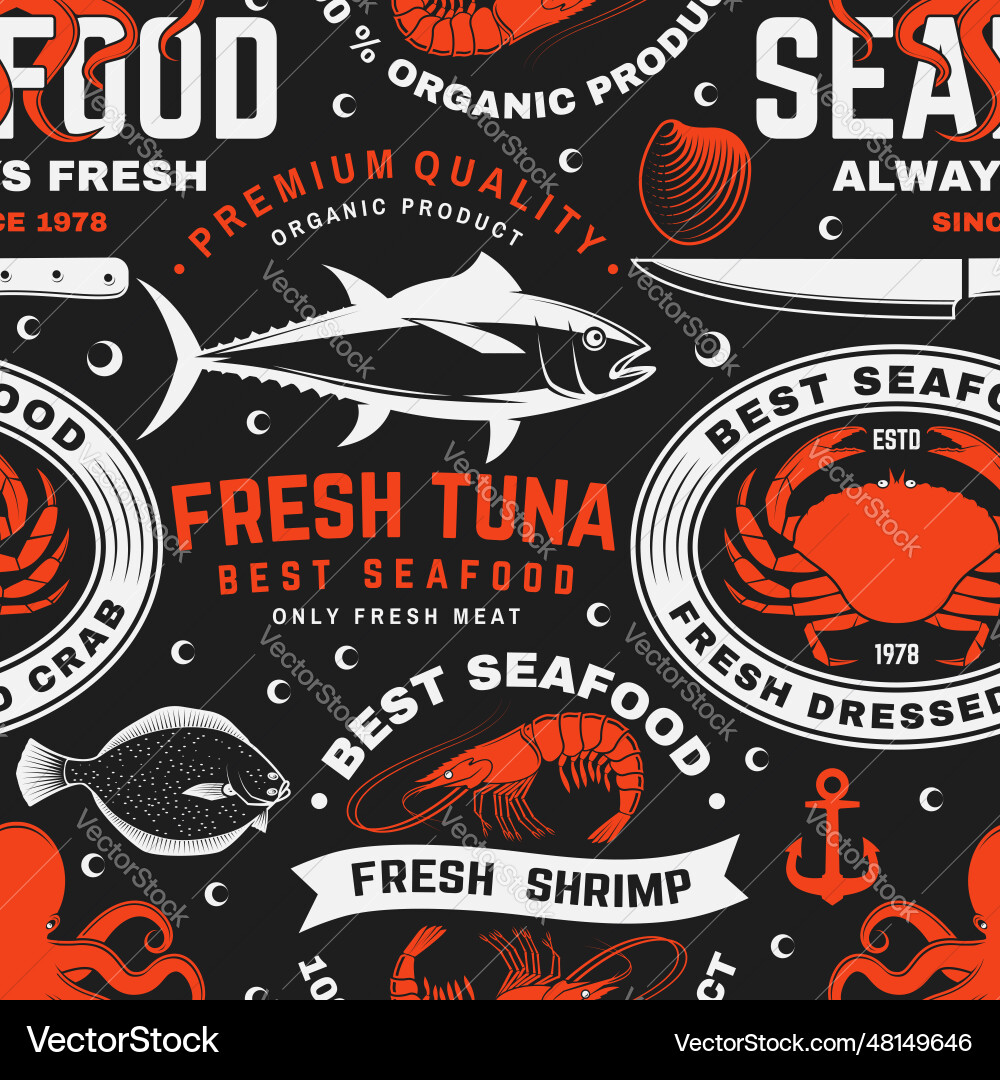 Set of seafood seamless pattern fresh tuna Vector Image