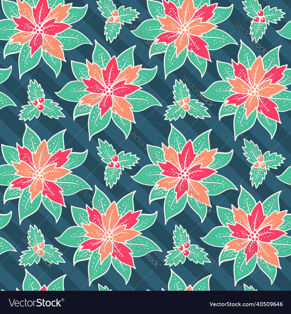 Vintage seamless pattern with red poinsettia Vector Image
