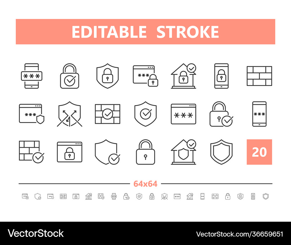 Defense and security 20 line icons Royalty Free Vector Image