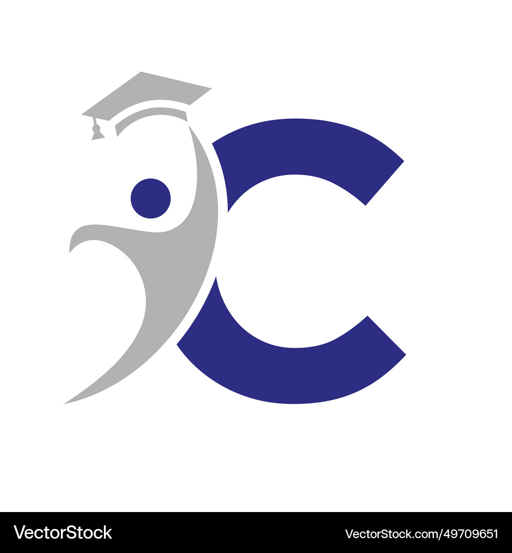 Education logo on letter c with graduation hat Vector Image