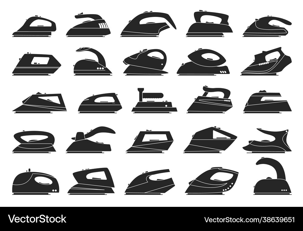 Electric iron isolated black set icon Royalty Free Vector
