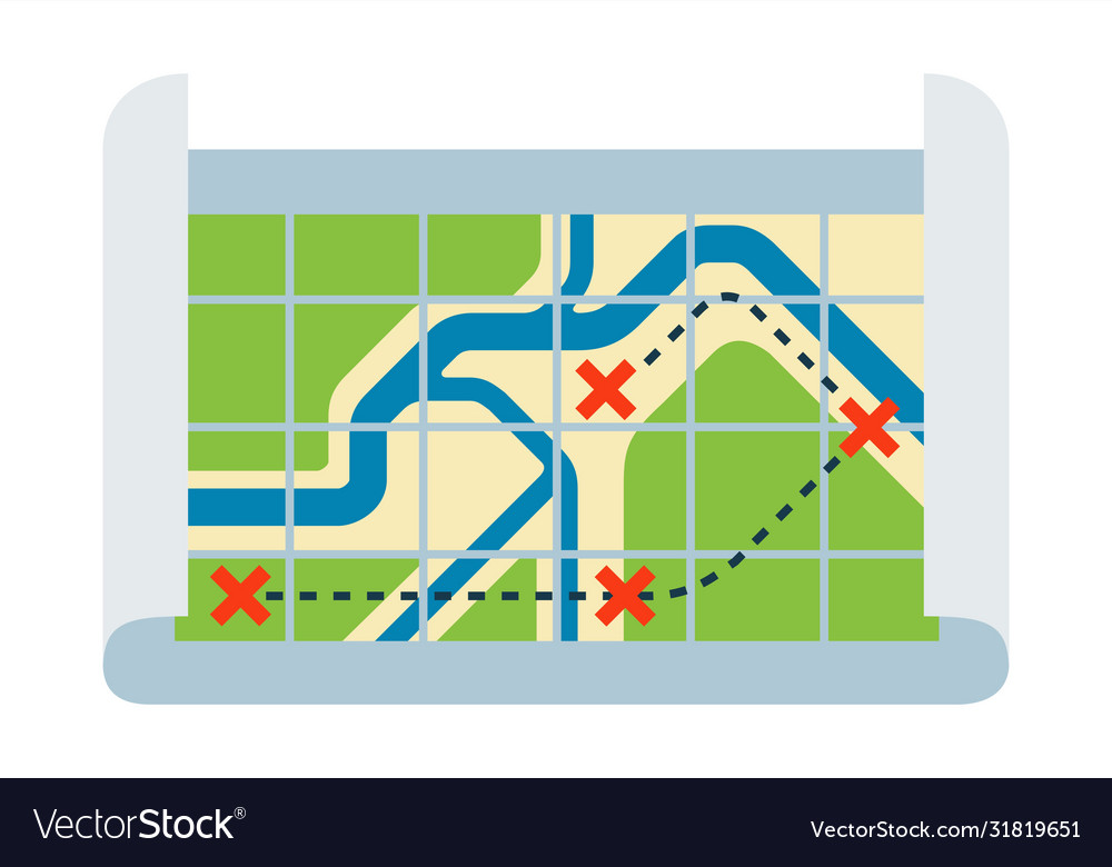 Flat paper map icon travel concept Royalty Free Vector Image