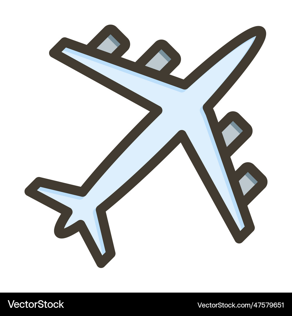 Flying airplane thick line filled colors Vector Image