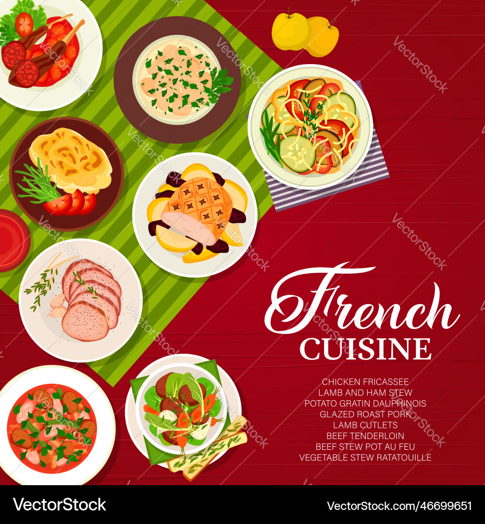 French cuisine meals menu cover page Royalty Free Vector