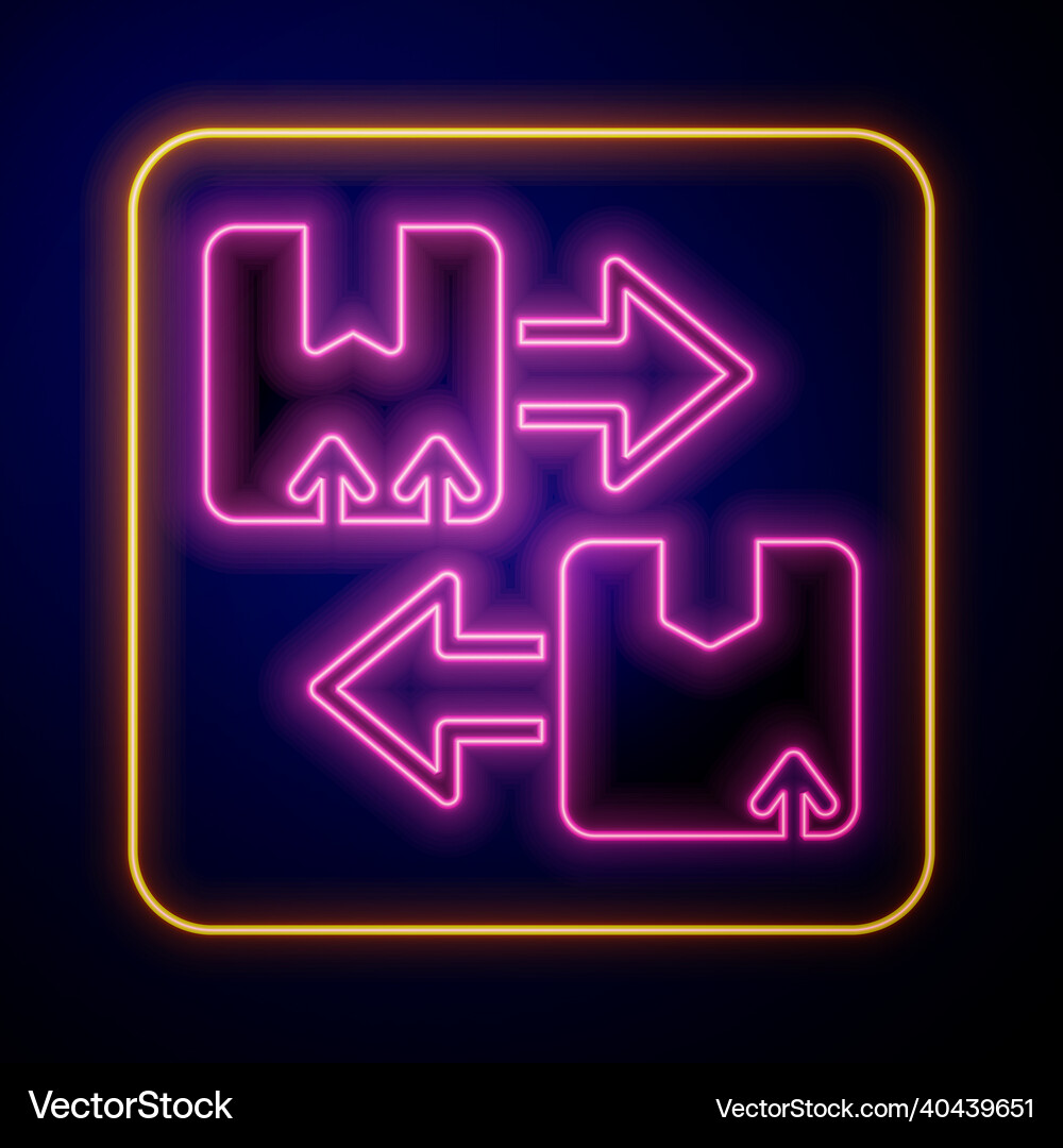 Glowing neon cardboard box with traffic symbol Vector Image