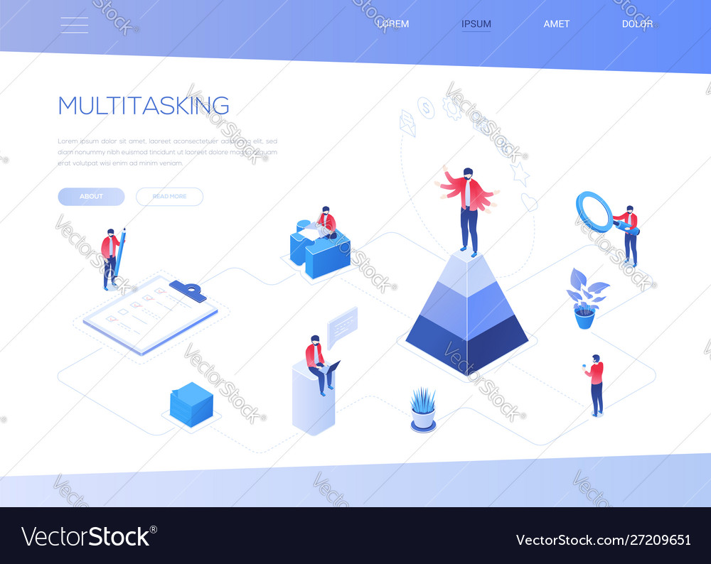 Multitasking concept - modern isometric web Vector Image