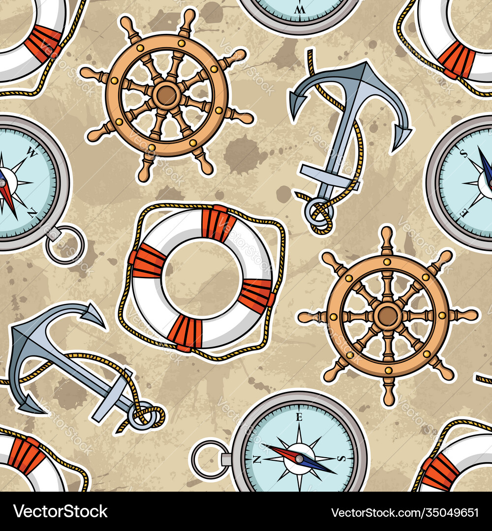 Seamless pattern with anchors lifebuoies ships Vector Image