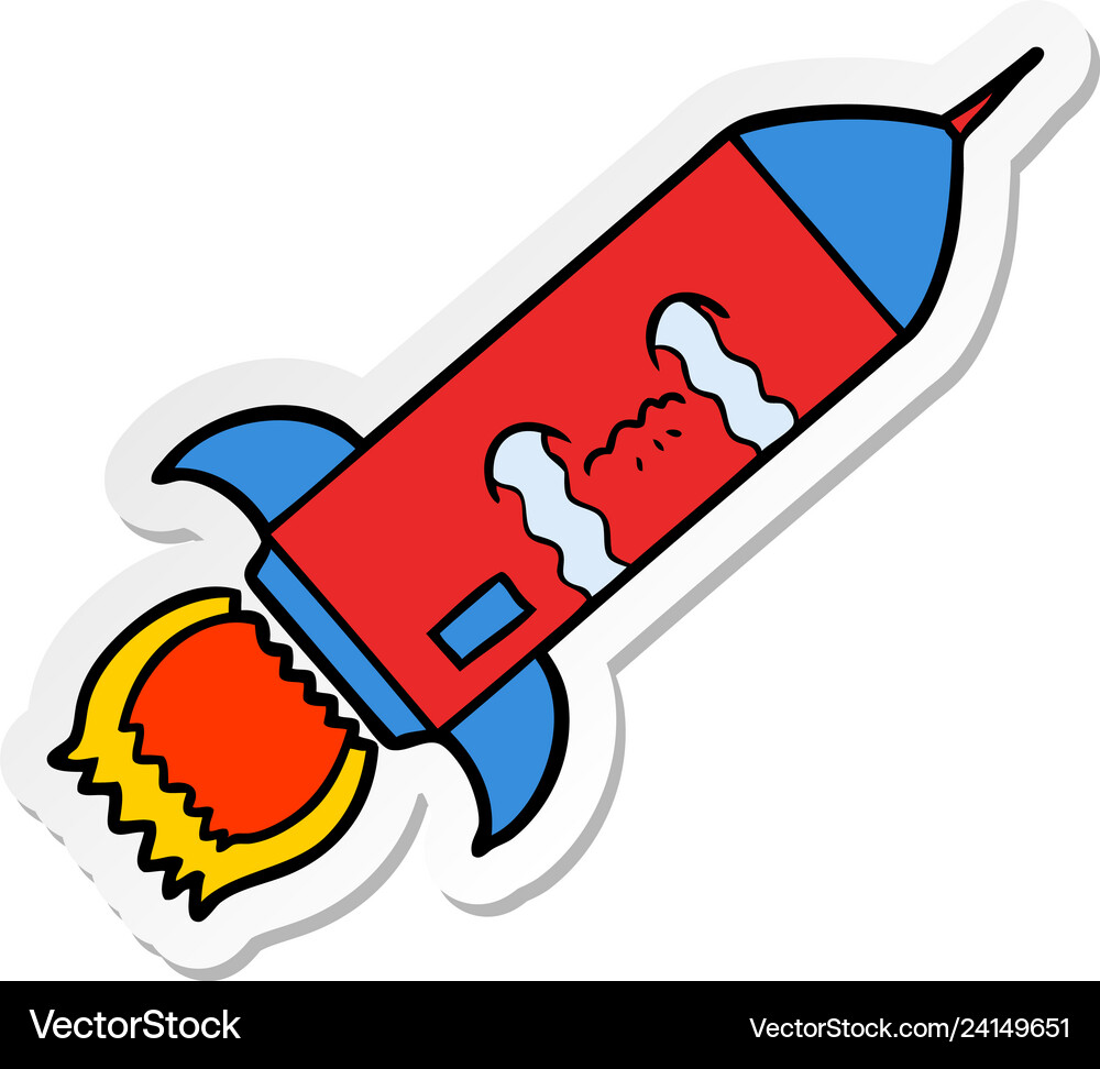 Sticker of a cartoon crying rocket Royalty Free Vector Image