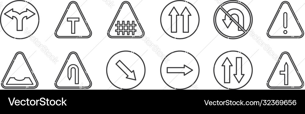 12 set linear signaling icons thin outline Vector Image