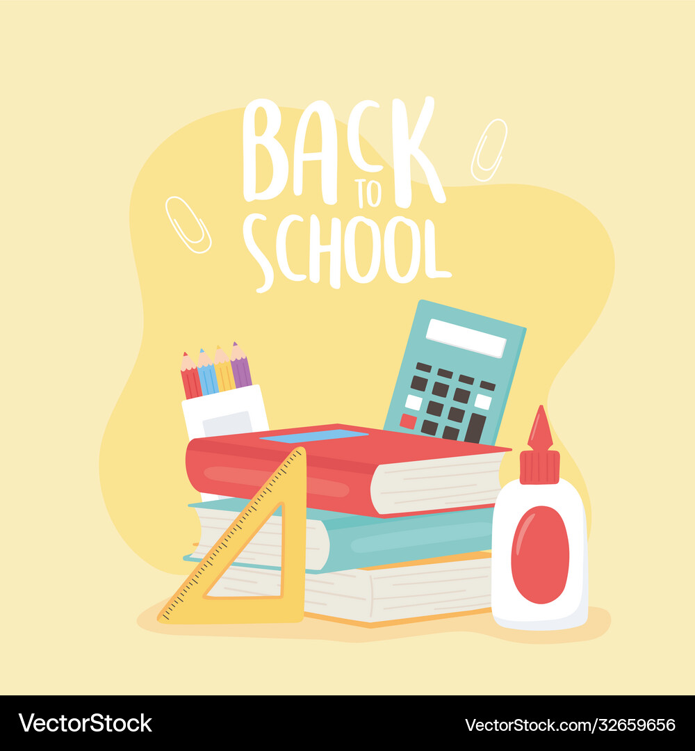Back to school calculator books glue ruler Vector Image