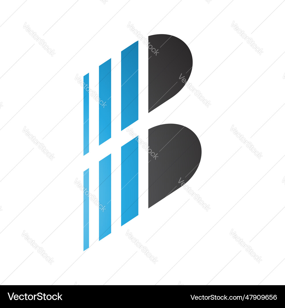 Blue and black letter b icon with vertical stripes
