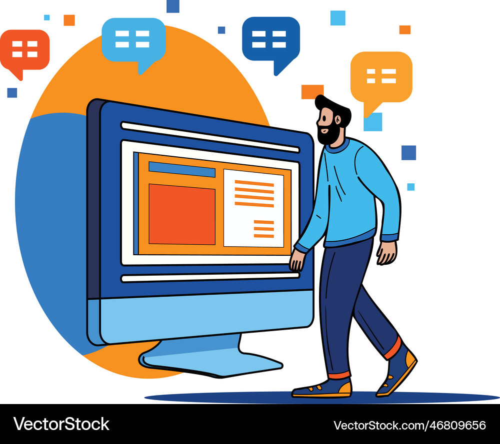 Business man with laptop in doodle style Vector Image