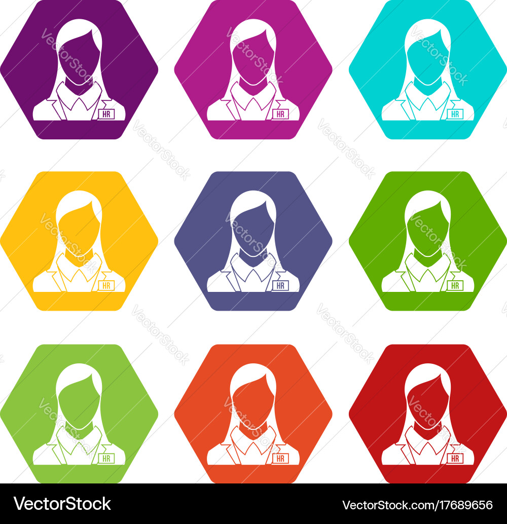 Hr management icon set color hexahedron Royalty Free Vector