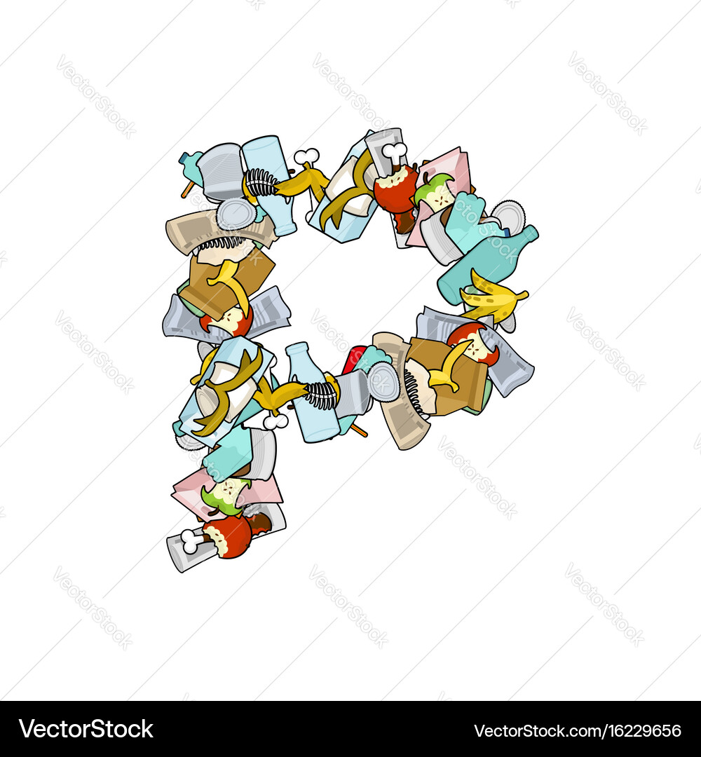 Letter p rubbish trash font garbage alphabet Vector Image