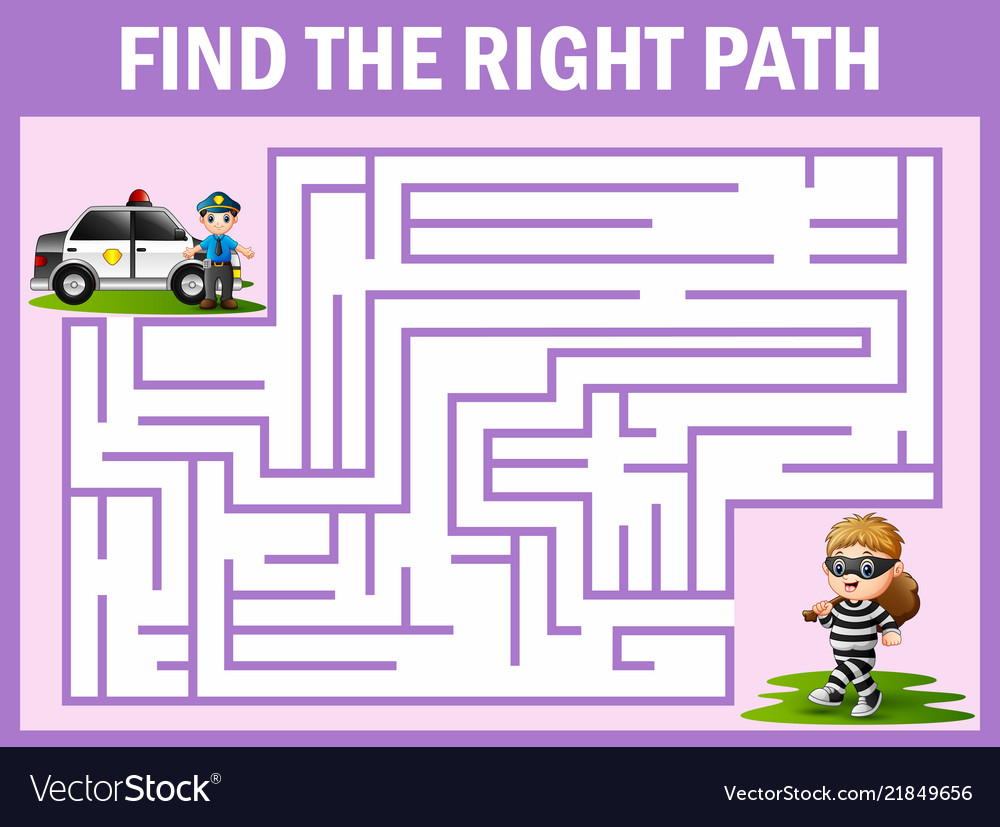 Maze game finds the police way get to thief Vector Image