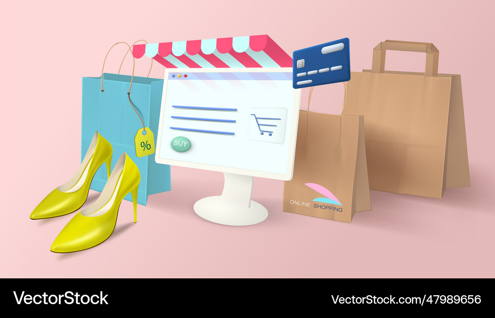Online shopping at home on your computer banner Vector Image