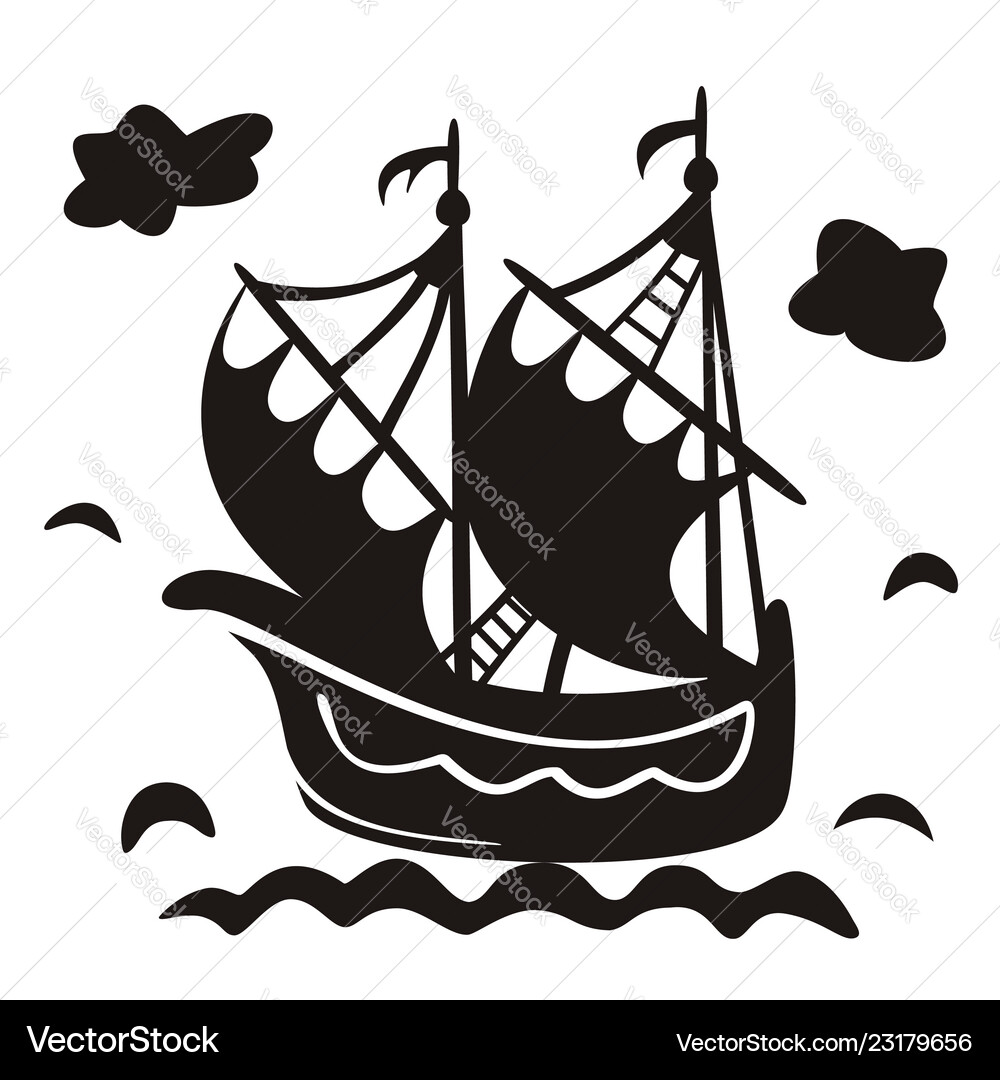 Vintage sailboat floating on waves black Vector Image