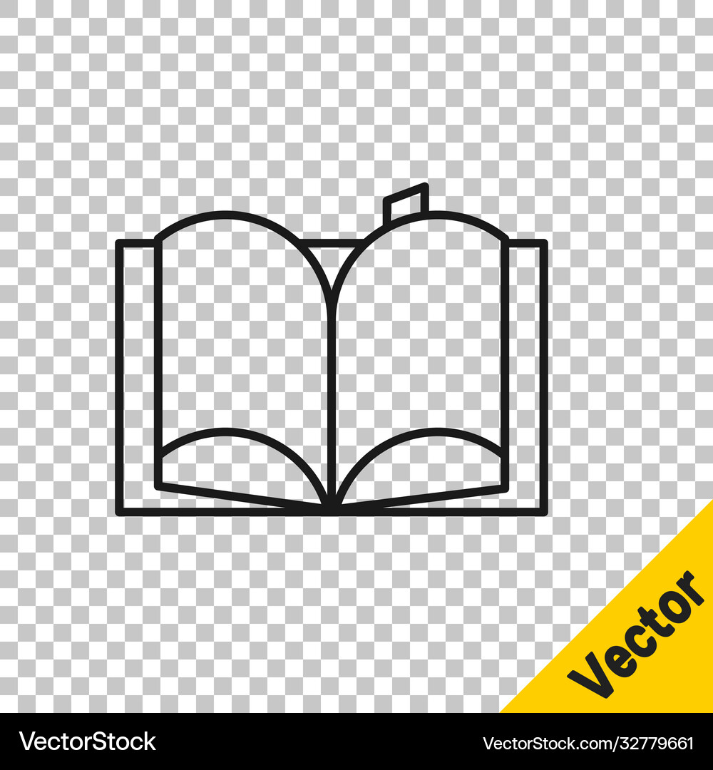 Black line open book icon isolated on transparent Vector Image