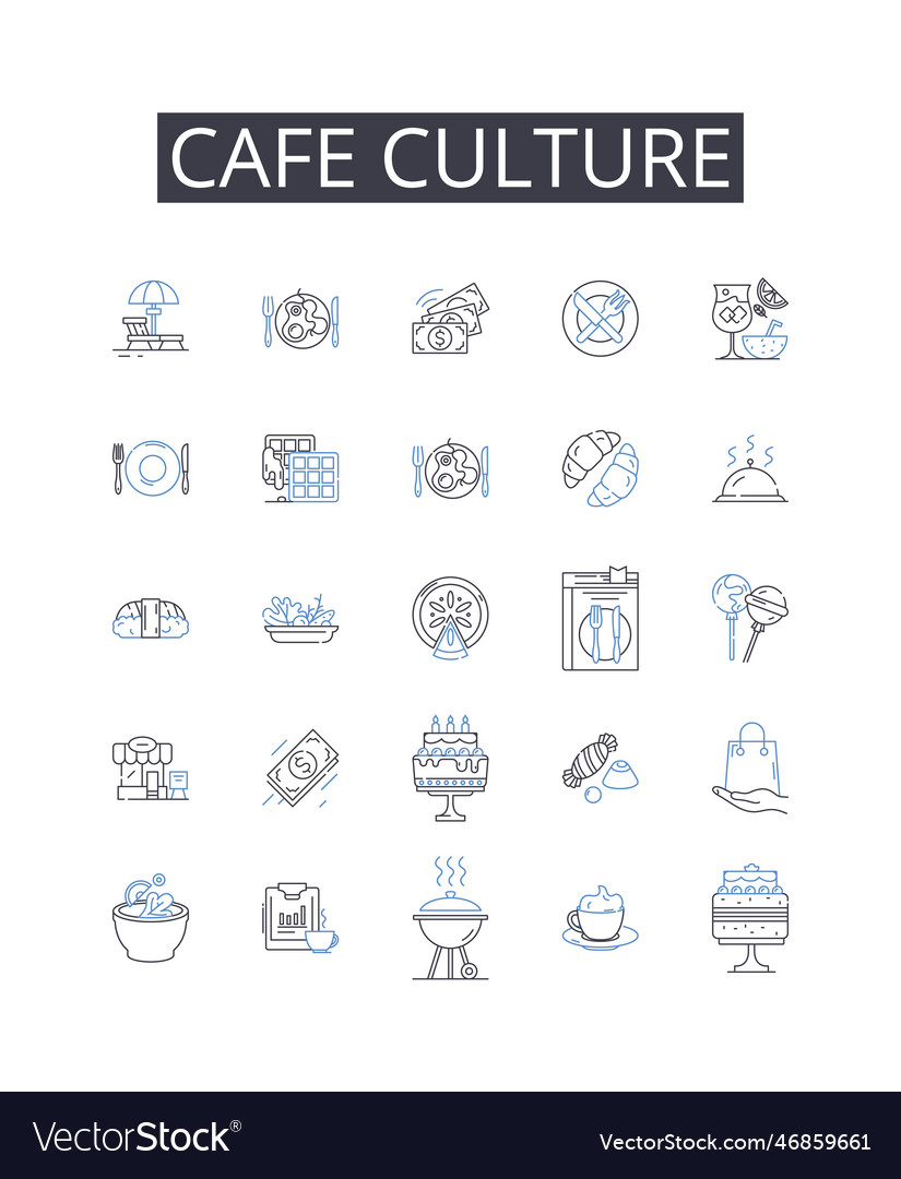 Cafe culture line icons collection food scene Vector Image