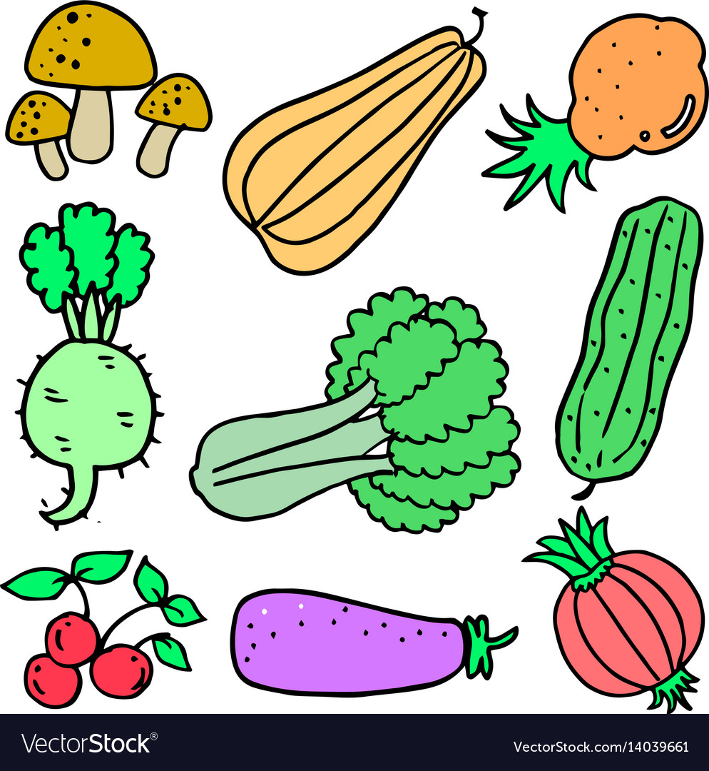 Collection of vegetable set doodles Royalty Free Vector