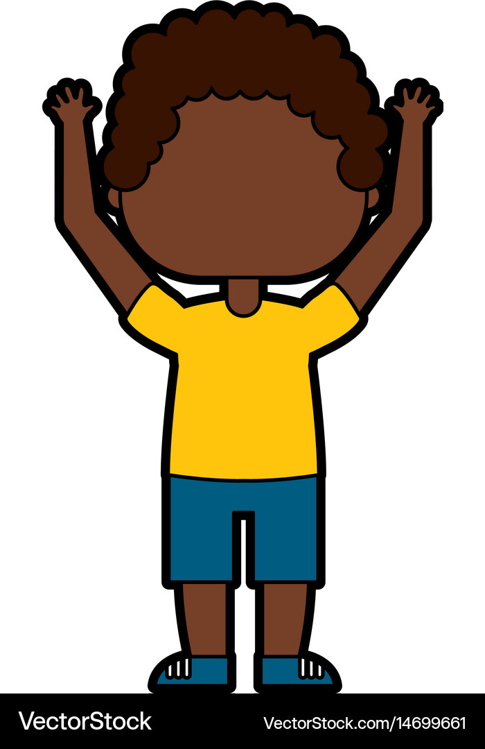 Cute little boy with hands up character Royalty Free Vector