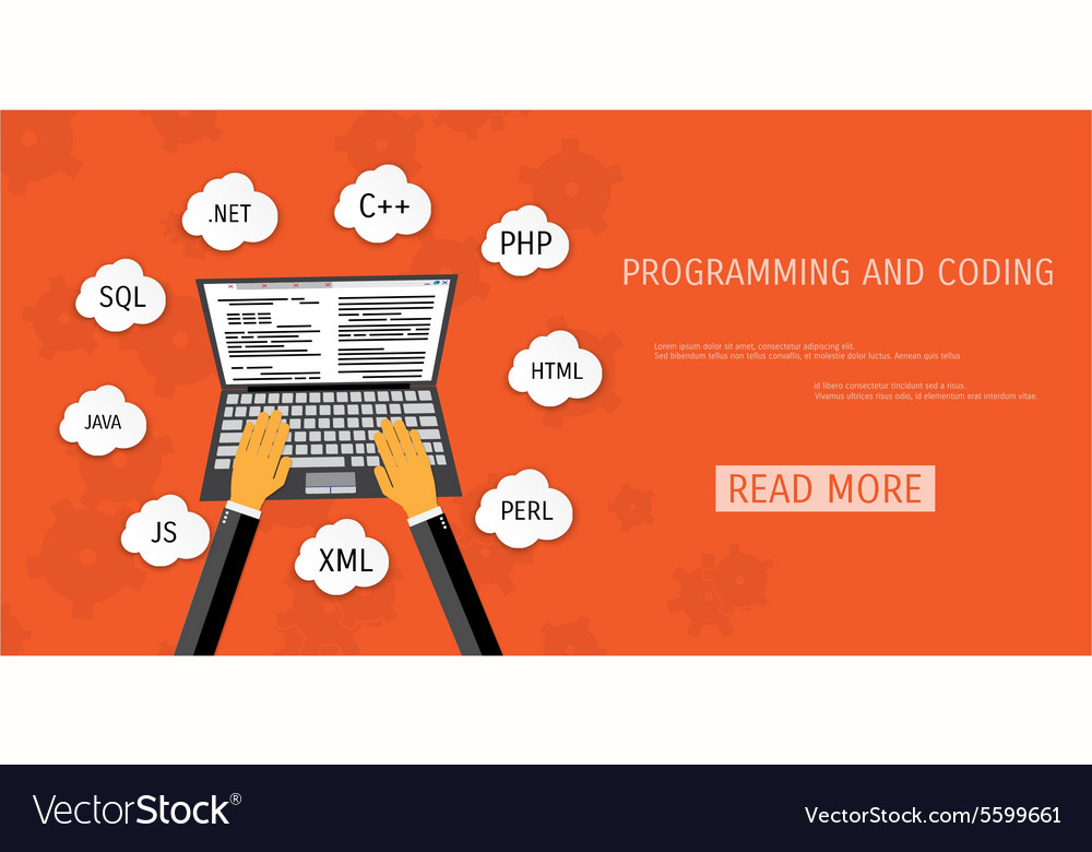 Flat concept programming and coding Royalty Free Vector